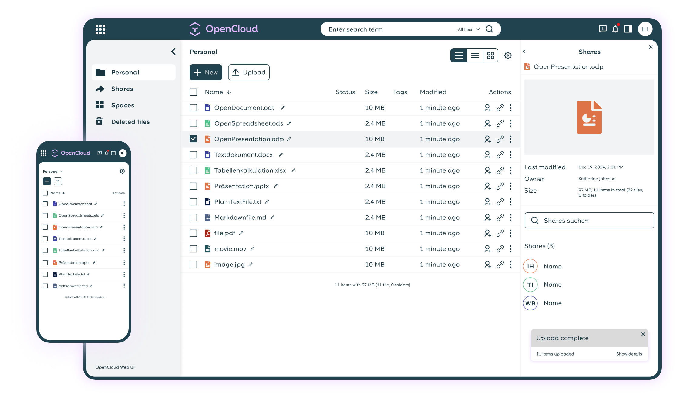 Funktionen des OpenCloud Workspace | OpenCloud